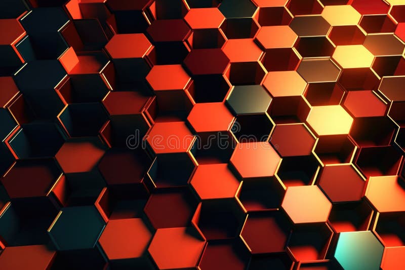 Dark Hexagon Abstract Technology Background with Colored Bright Flashes ...