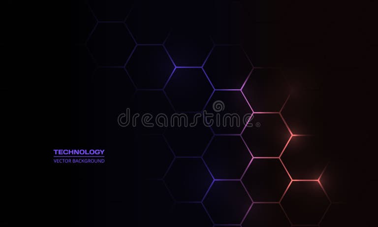 Dark Hexagon Abstract Technology Background with Violet and Peach ...