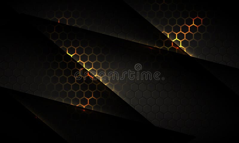 Dark Hexagon Gaming Abstract Vector Background with Yellow and Orange ...