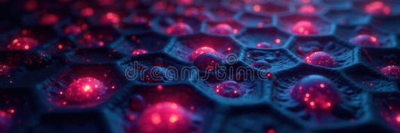 Dark Hexagonal Cells Filled with Luminescent Particles, Cell, Light ...