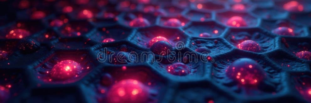 Dark Hexagonal Cells Filled with Luminescent Particles, Cell, Light ...