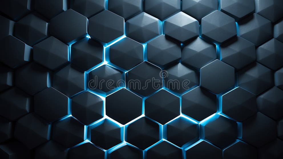 Dark Hexagonal Pattern with Bright Blue Neon Glow in the Gaps Stock ...