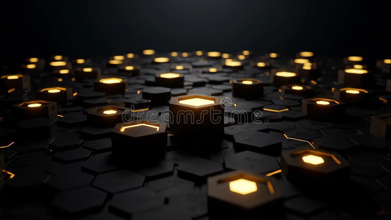 Dark Hexagonal Pattern with Golden Glowing Lights Abstract Geometric ...