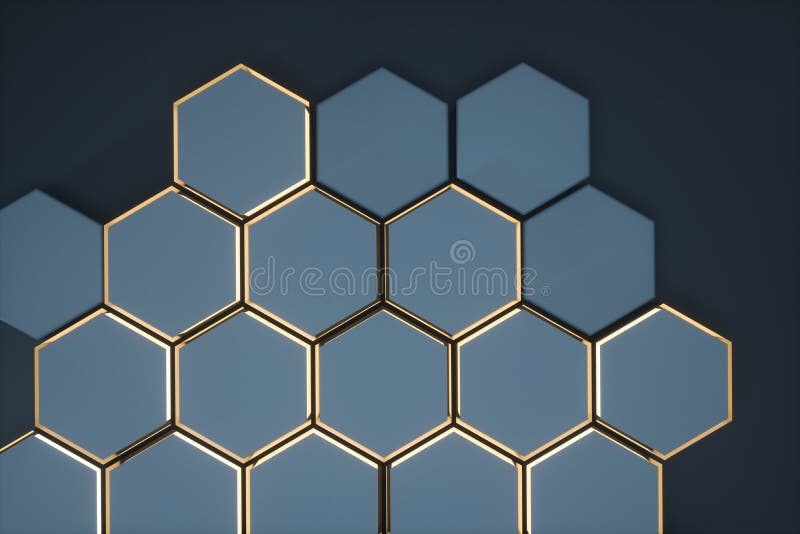 Dark Hexagonal Platforms Connected Together Background, 3d Rendering ...