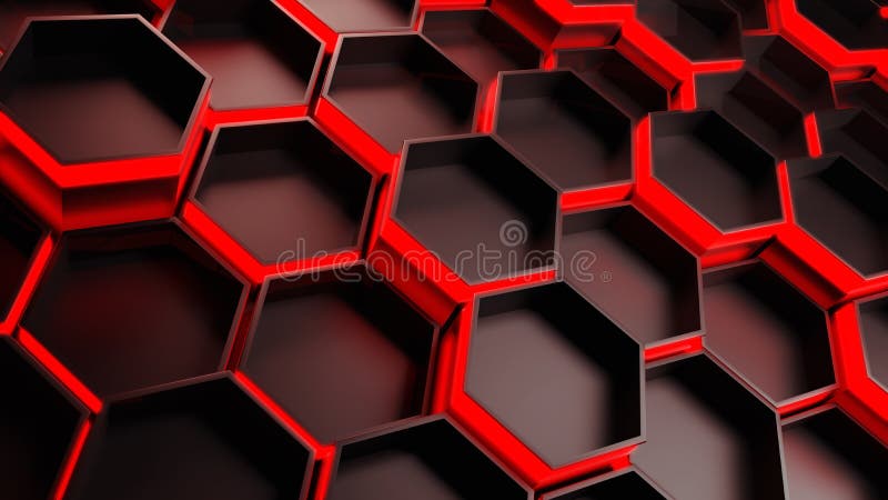 Dark Hexagons with Red Light Futuristic Background, 3d Render ...