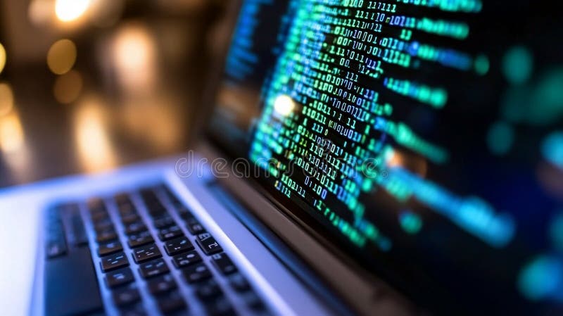 A Dark, High-contrast Image of a Glowing Computer Screen Stock Image ...