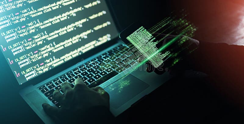 Dark Hologram And A Hacker For Cyber Security Cloud Computing Or Connection To Computer System