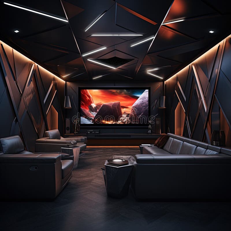 Dark Home Theater Room. Generative AI Stock Illustration - Illustration ...