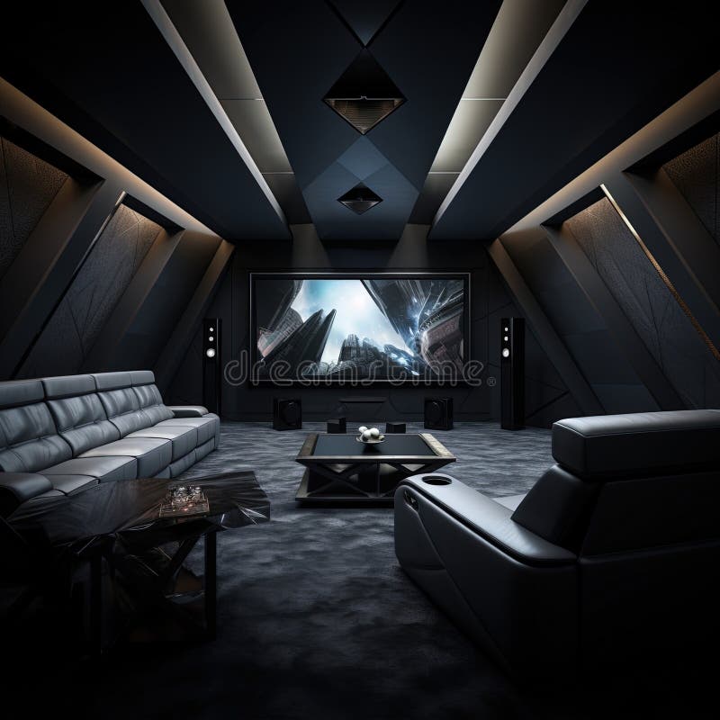 Dark Home Theater Room. Generative AI Stock Illustration - Illustration ...