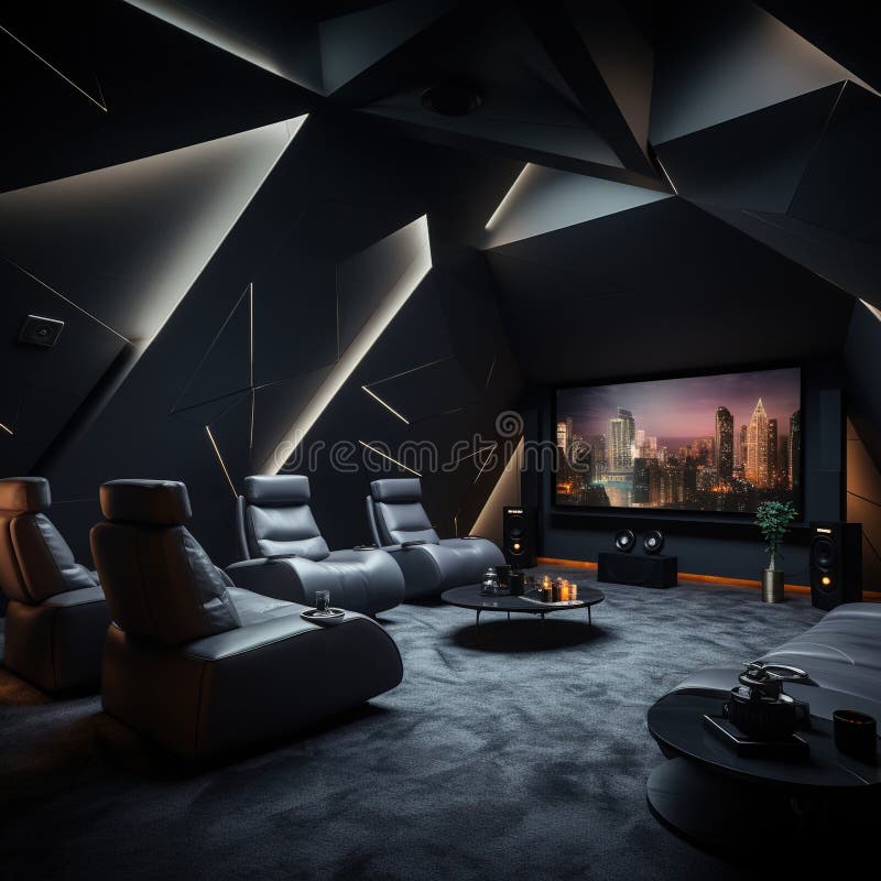 Dark Home Theater Room. Generative AI Stock Illustration - Illustration ...