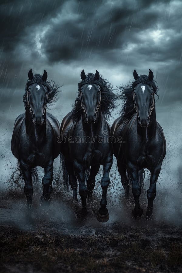 Dark Horses Racing Under Stormy Sky Stock Image - Image of horses ...