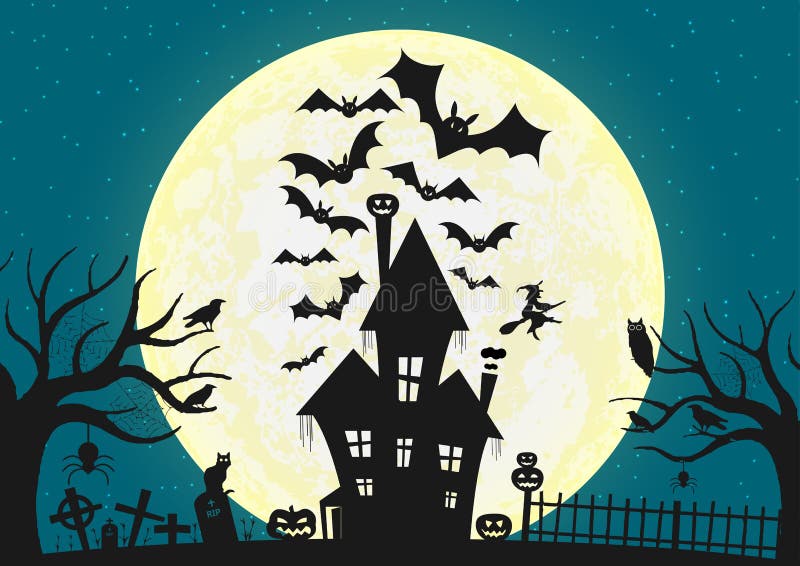 Dark House on Blue Full Moon Stock Vector - Illustration of moon ...