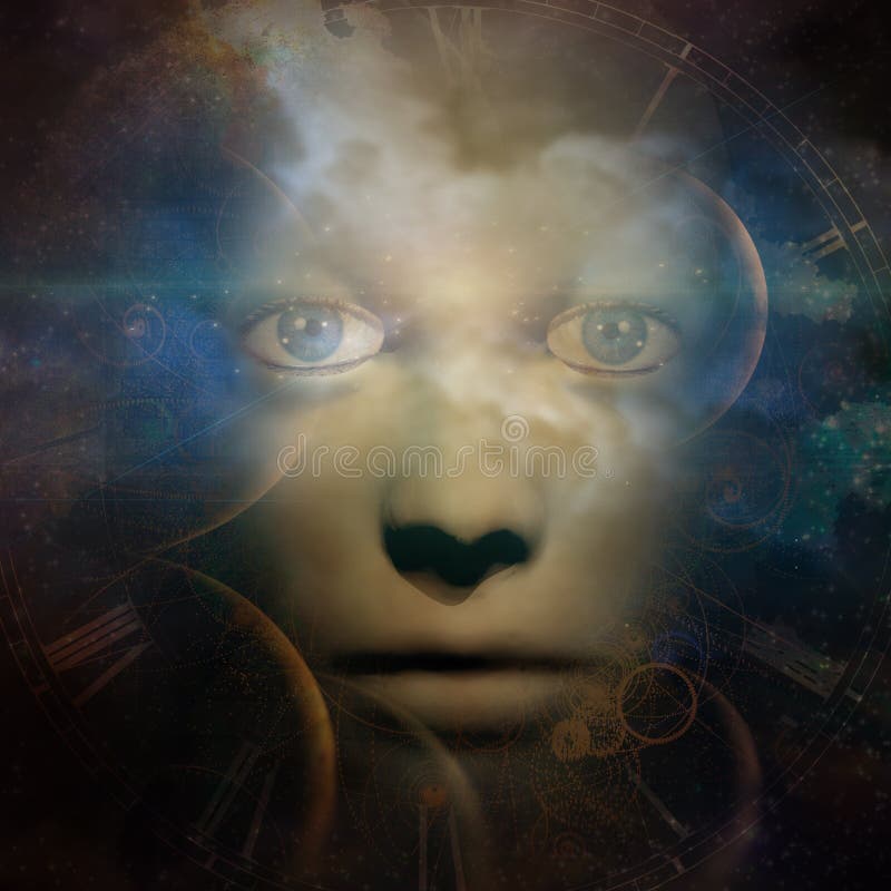 Dark Human Face with Abstract Space Background Stock Illustration ...