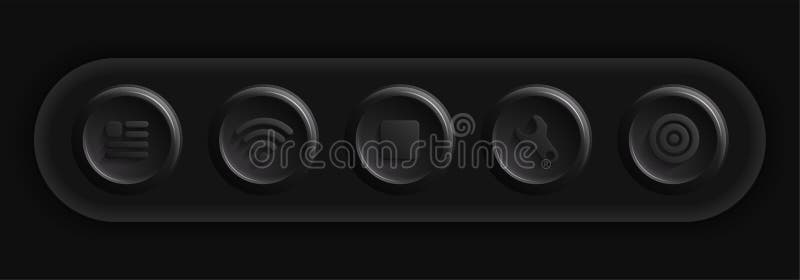 Dark Icon Set. Black Settings, Target, Documents, Wifi, Stop Buttons ...