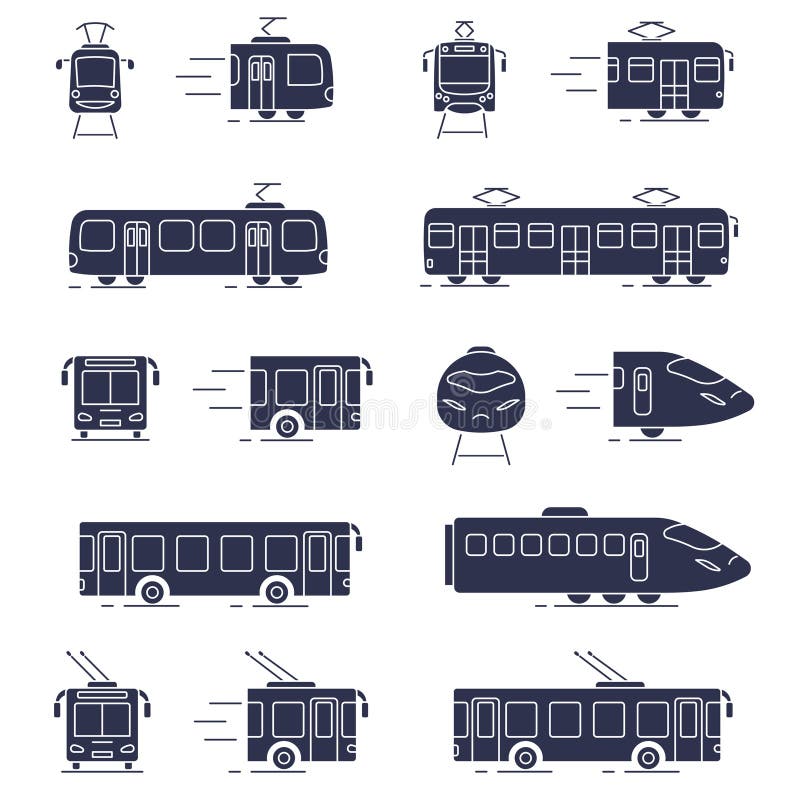 Dark Icons of Public Transport. Public Transport Stock Vector ...