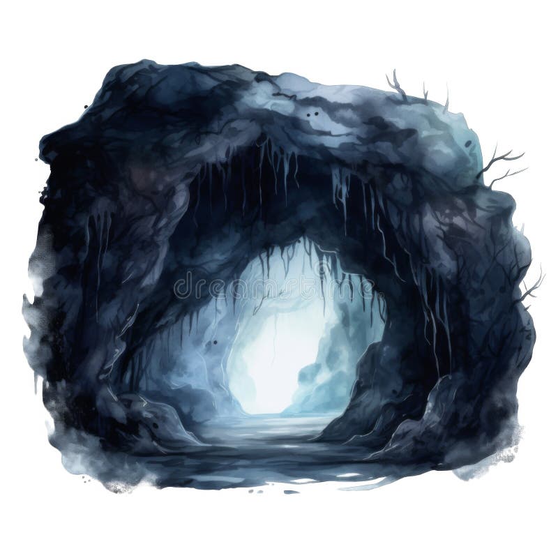 A Dark, Icy Cave Entrance with Hanging Icicles Stock Photo ...