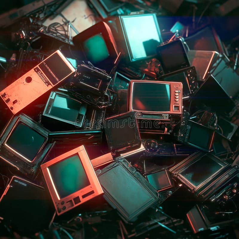 A Dark Illustration of a Pile of Old Electronics Stock Illustration ...
