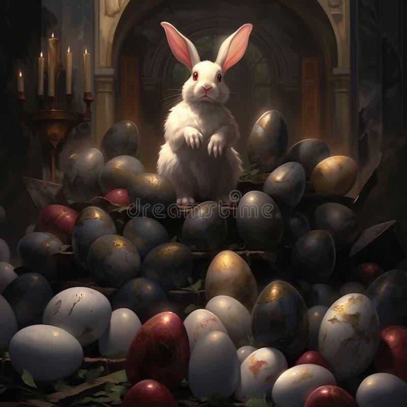 A Dark Image of a Bunny Hoarding Hundreds of Eggs in a Dark Cavern ...