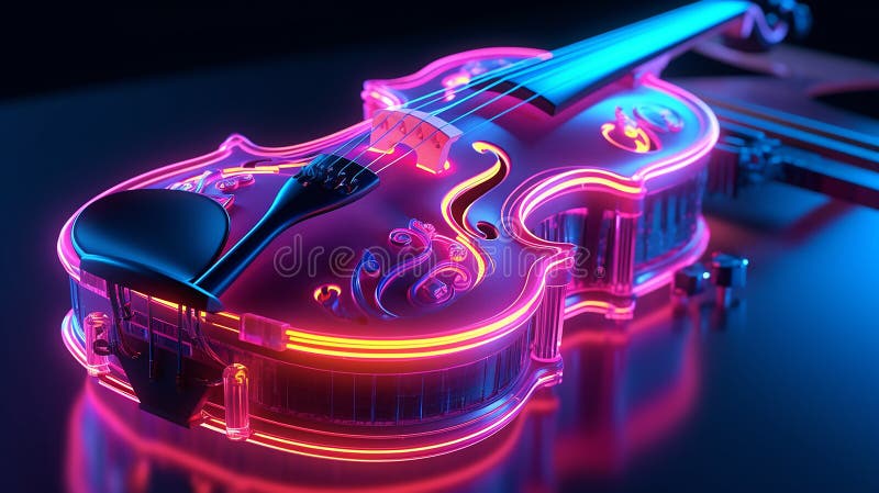 Violin in Neon Glowing Light, on Dark Background. Stock Illustration ...