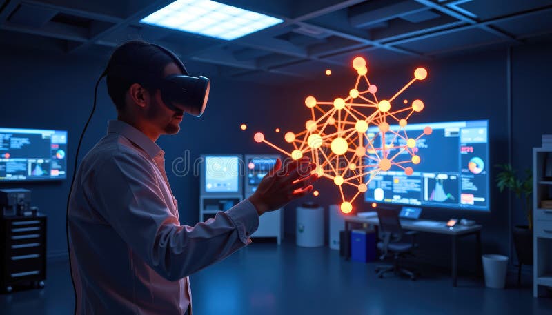 A Dark Immersive Laboratory Where a Researcher Wearing a Vr Headset ...