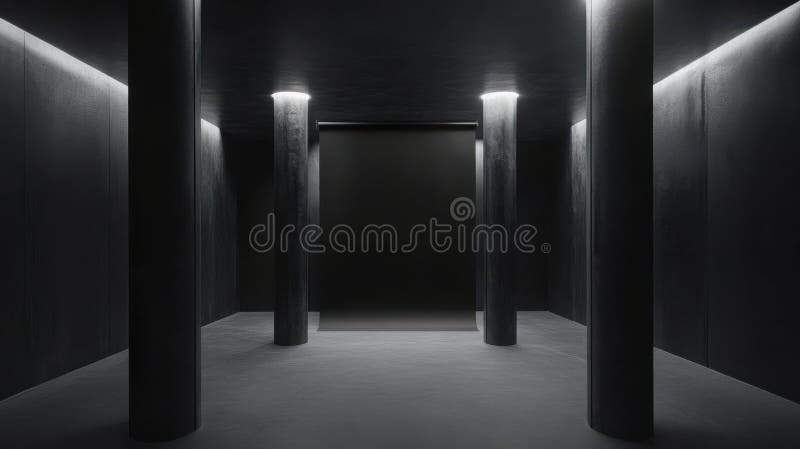 Dark Industrial Space with Concrete Pillars and Dramatic Lighting Stock ...