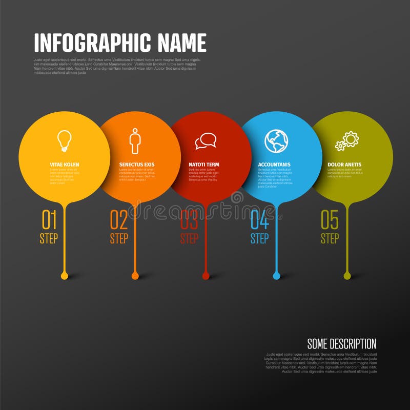 Dark Infographic Template with Big Bubble Pointers on the Horizontal ...