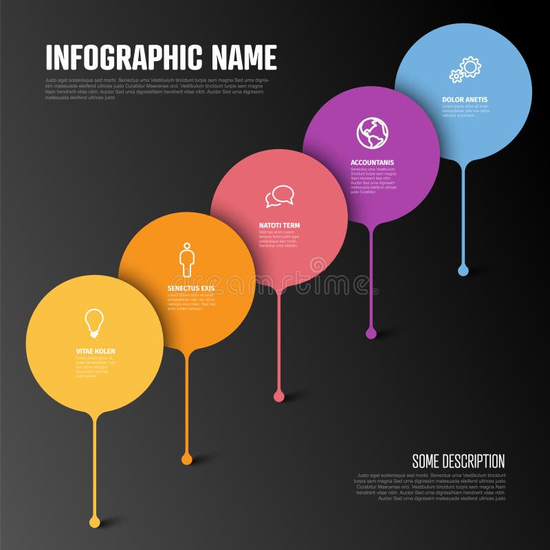 Dark Infographic Template with Bubble Pointers on the Line Stock Vector ...