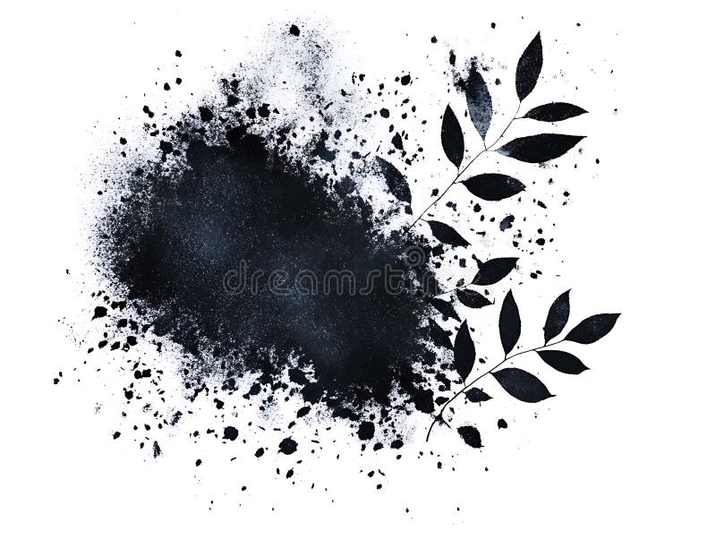 Dark Ink Splatter with Leaves Stock Illustration - Illustration of ...