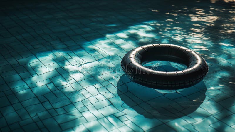 Dark Inner Tube Floating in a Blue Swimming Pool Stock Illustration ...