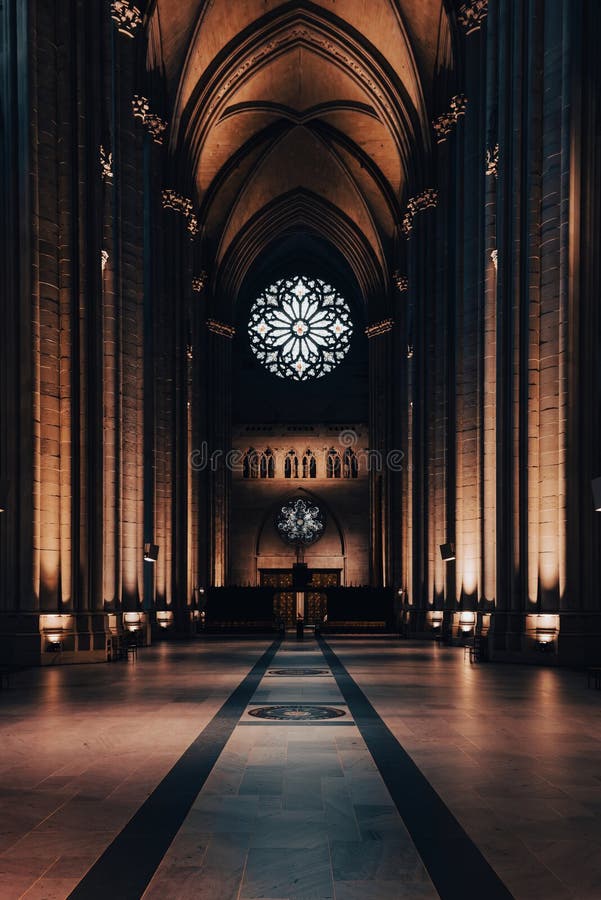 Dark Interior of a Catholic Cathedral Editorial Stock Photo - Image of ...