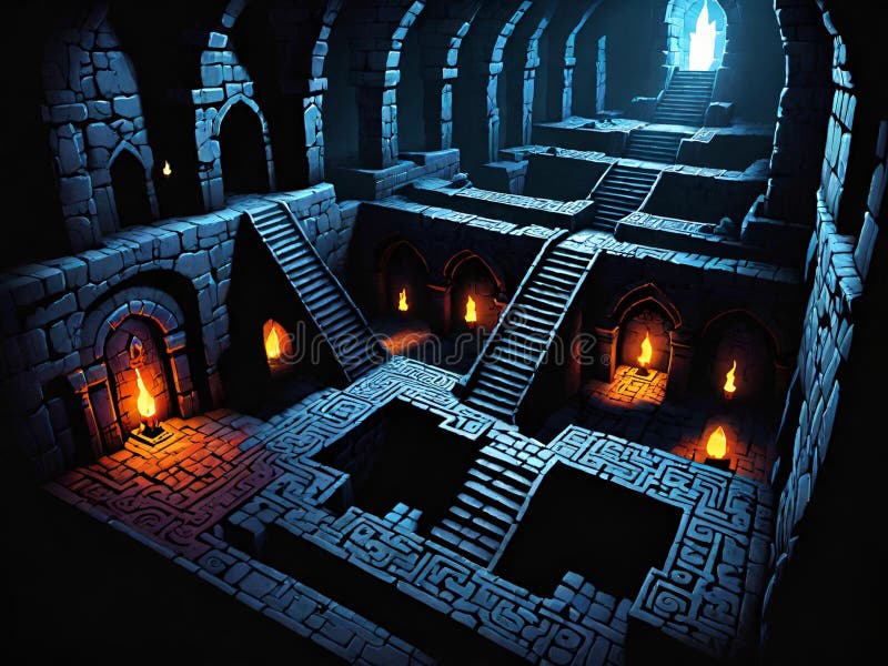 Dark Interior of a Dark Castle with a Burning Fire Stock Illustration ...