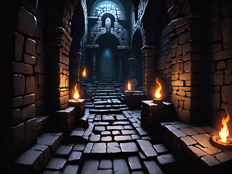 Dark Interior of a Dark Castle with a Burning Fire Stock Illustration ...