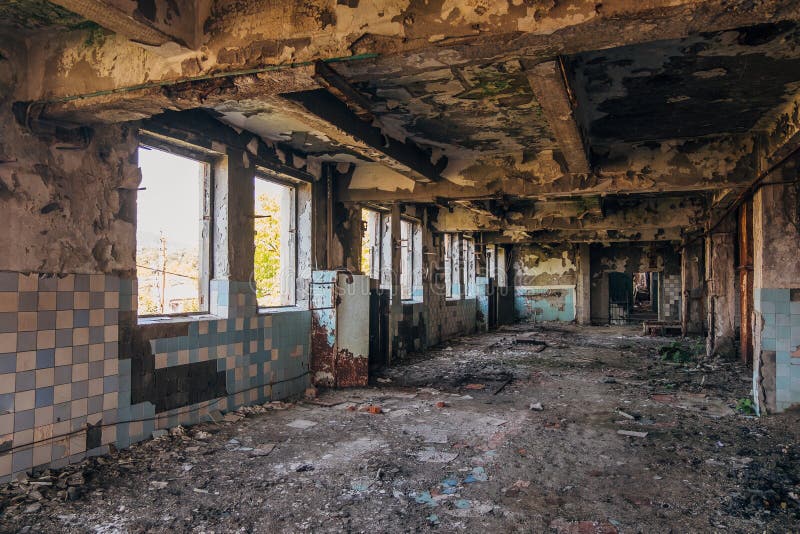 Dark Interior of Empty Abandoned Factory Stock Photo - Image of empty ...