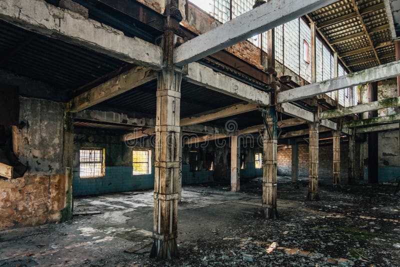 Dark Interior of Empty Abandoned Factory Stock Photo - Image of dark ...