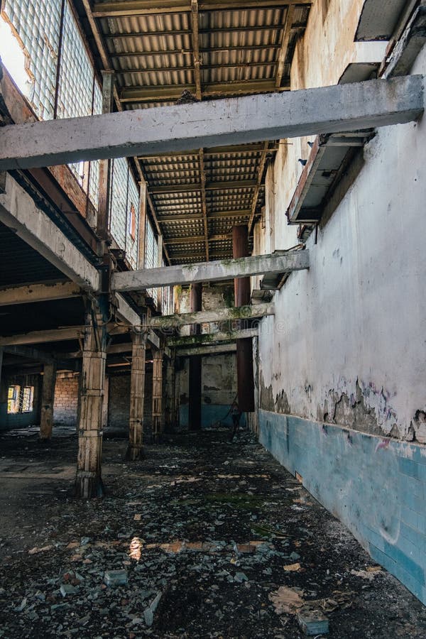 Dark Interior of Empty Abandoned Factory Stock Photo - Image of ...