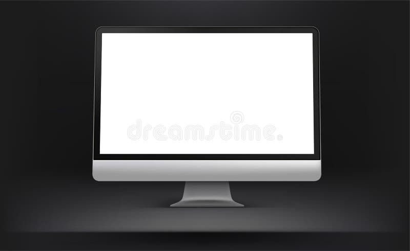 Dark Interior with Modern Computer with Blank Screen Stock Vector ...