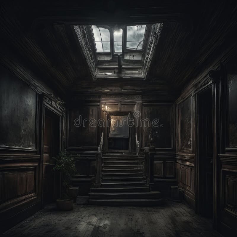 Dark Interior of a Old House Empty Wooden Door with Stock Illustration ...