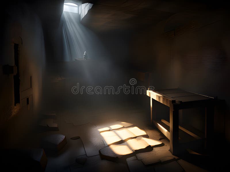 Dark Interior with Old Prison Window, Horror and Spooky Scene Concept ...