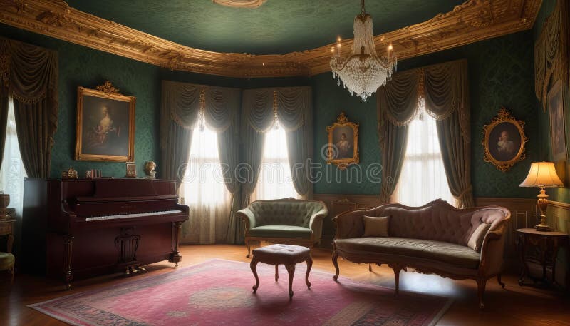 Dark Interior Room with Baroque Wallpaper Stock Illustration ...
