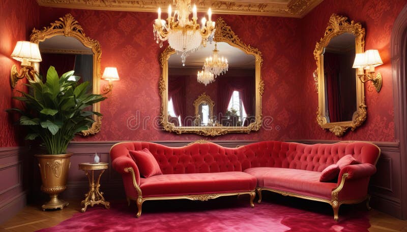 Dark Interior Room with Baroque Wallpaper Stock Illustration ...