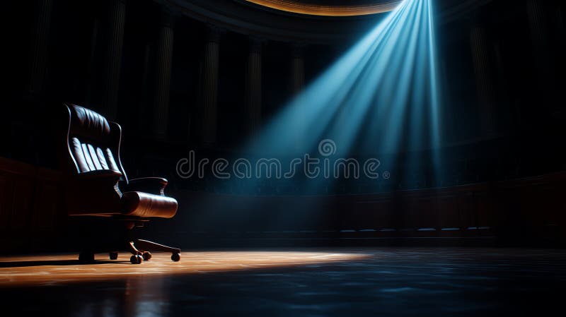 Dark Interior with a Spotlight Illuminating an Empty Office Chair Stock ...
