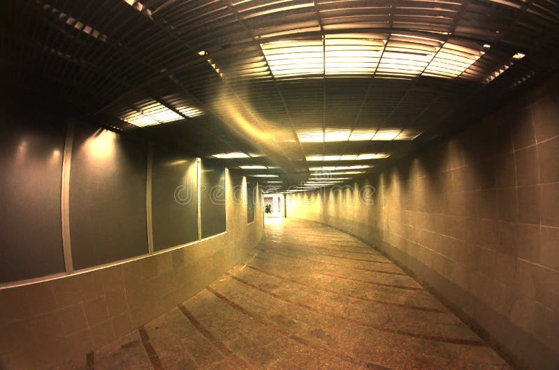 Dark Interior of the Underground Passage with Electric Lighting Stock ...