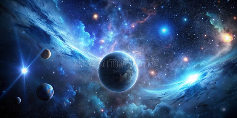 Dark Interstellar Space with Blue Cold Nebula and Stars Stock ...