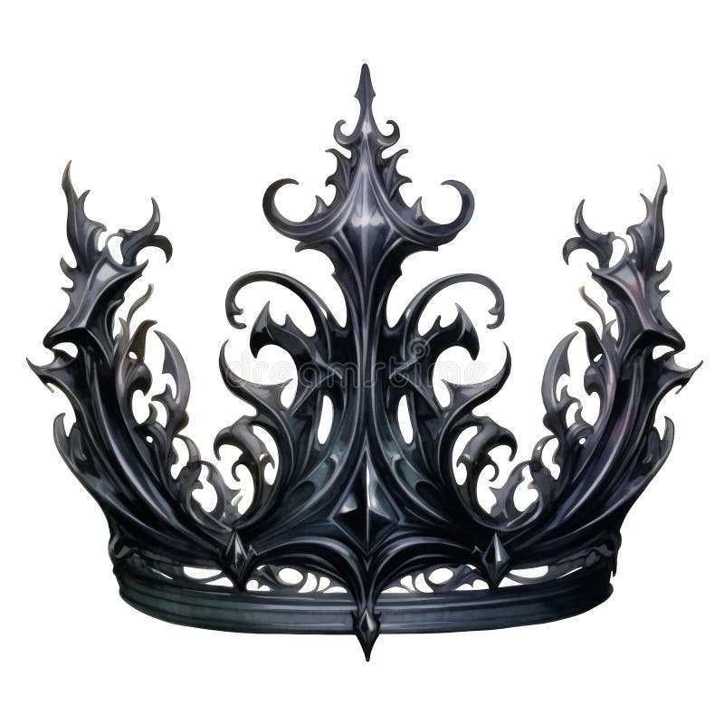 A Dark, Intricate, Ornate Crown with Sharp Points and a Metallic Sheen ...