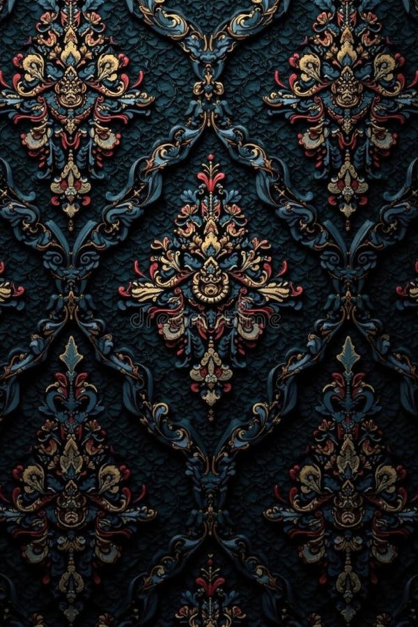 Dark, Intricate Patterns with Gothic Damask Design in Black Fabric ...