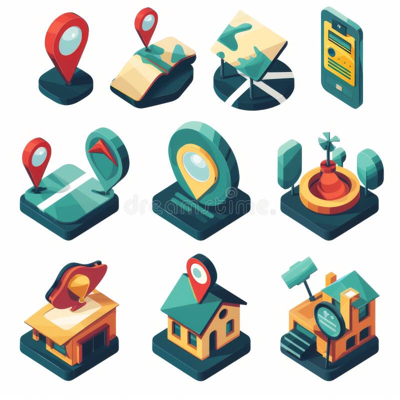 Dark Isometric Navigation Icons Stock Illustration - Illustration of ...