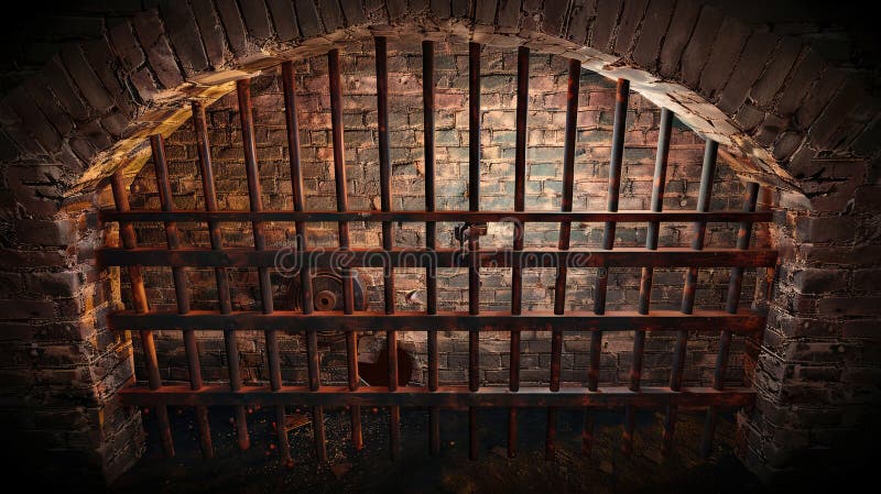 A Dark Jail Cell with Bars on the Wall Stock Photo - Image of prison ...