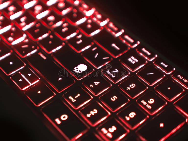 Dark Keyboard with Red Backlight and Skull Key Stock Image - Image of ...