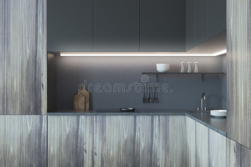 Dark kitchen interior stock illustration. Illustration of architecture ...