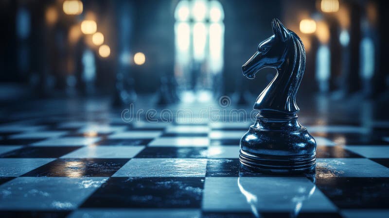 Dark Knight Chess Piece on Reflective Board Stock Illustration ...